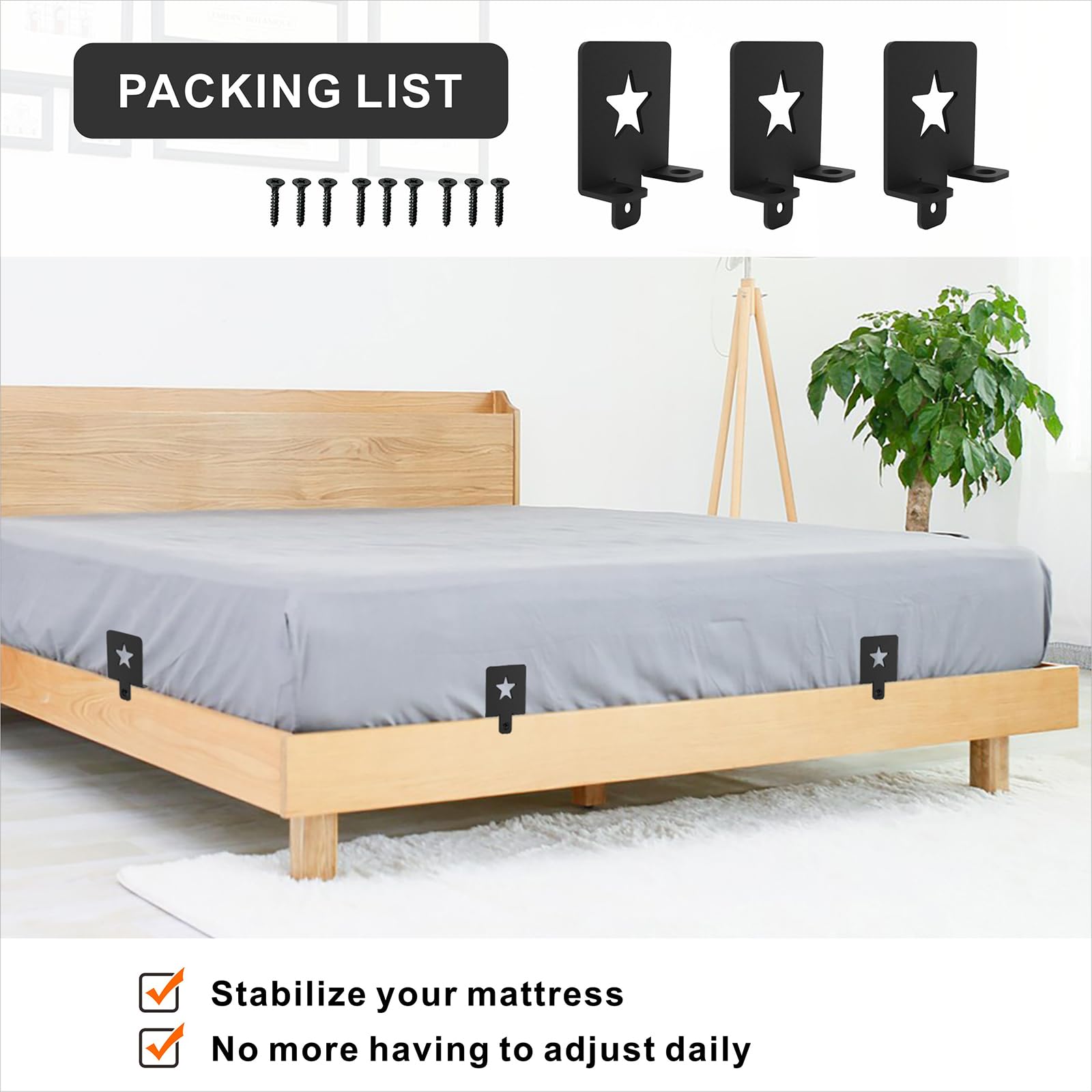 VANROUG 3 PCS Non Slip Mattress Gaskets,Mattress Retainer Bar Keep Mattress Stopper from Sliding Slide Stopper to Prevent Sliding Holder in Place Gripper,Mattress Slide Stopper