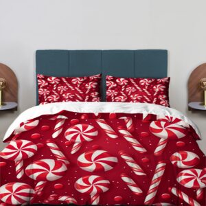 baonews candy cane candle duvet cover set full size,3 pieces winter red christmas candy bedding set hotel quality 100% cotton comforter cover set with 2 pillowcases(no filler)