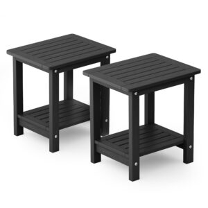 yefu small table set of 2 side tables outdoor coffee table for patio living room bedroom(black, double layer)