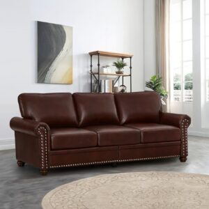 3 Piece Faux Leather Sofa Set,Mid Century Modern Couch and Loveseat Sets with Storage,Comfy Deep Seat Sofa with Nailhead Trim & Rolled Arm for Living Room,Office(Armchair+Loveseat+3 Seater,Burgundy)