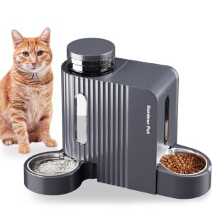 gardner pet automatic gravity cat food feeder and water dispenser stainless steel two-in-one set large capacity dispenser for pets dogs, puppies, kittens, rabbits