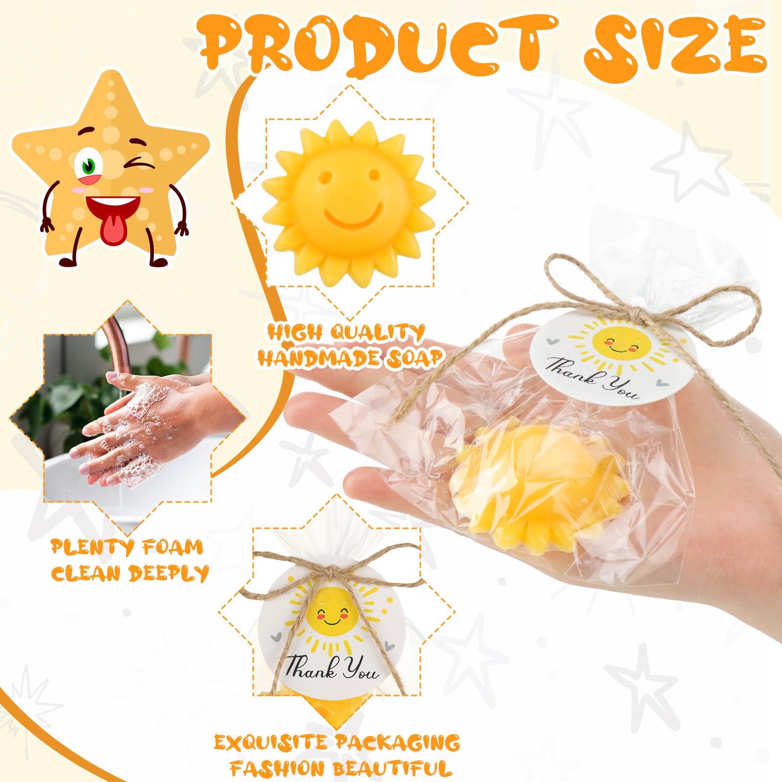 Demissle 20 Pcs Baby Shower Soap Favors Sunflower Soap Baby Shower Favors Soap Christmas Gift Set with White Greeting Card Handmade Soaps for Guests Baby Shower Favors Decorations Gift(Yellow)