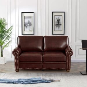 3 Piece Faux Leather Sofa Set,Mid Century Modern Couch and Loveseat Sets with Storage,Comfy Deep Seat Sofa with Nailhead Trim & Rolled Arm for Living Room,Office(Armchair+Loveseat+3 Seater,Burgundy)