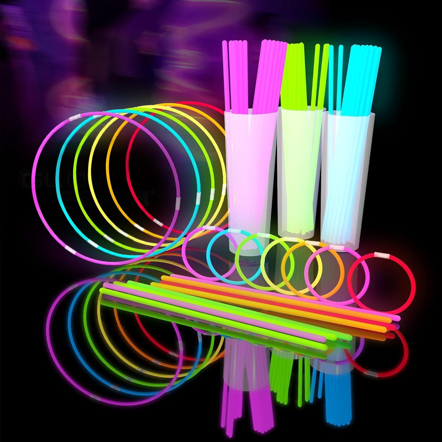 Glow Fever 209pcs Glow Sticks Bulk Party Pack includes 100 8" Glow Sticks and 109 Accessories, with bonus connectors for glow sphere and eye glasses, for Party Festivals Rave Halloween