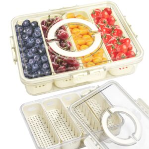 Yuroochii Divided Serving Tray Fresh-keeping Box with Lid&Handle, 4 Compartments Snacks Box, Snack Fruit Tray, Veggie Tray, Portable Snack Platter for Candy Fruits Nuts Snack Party Entertaining Picnic