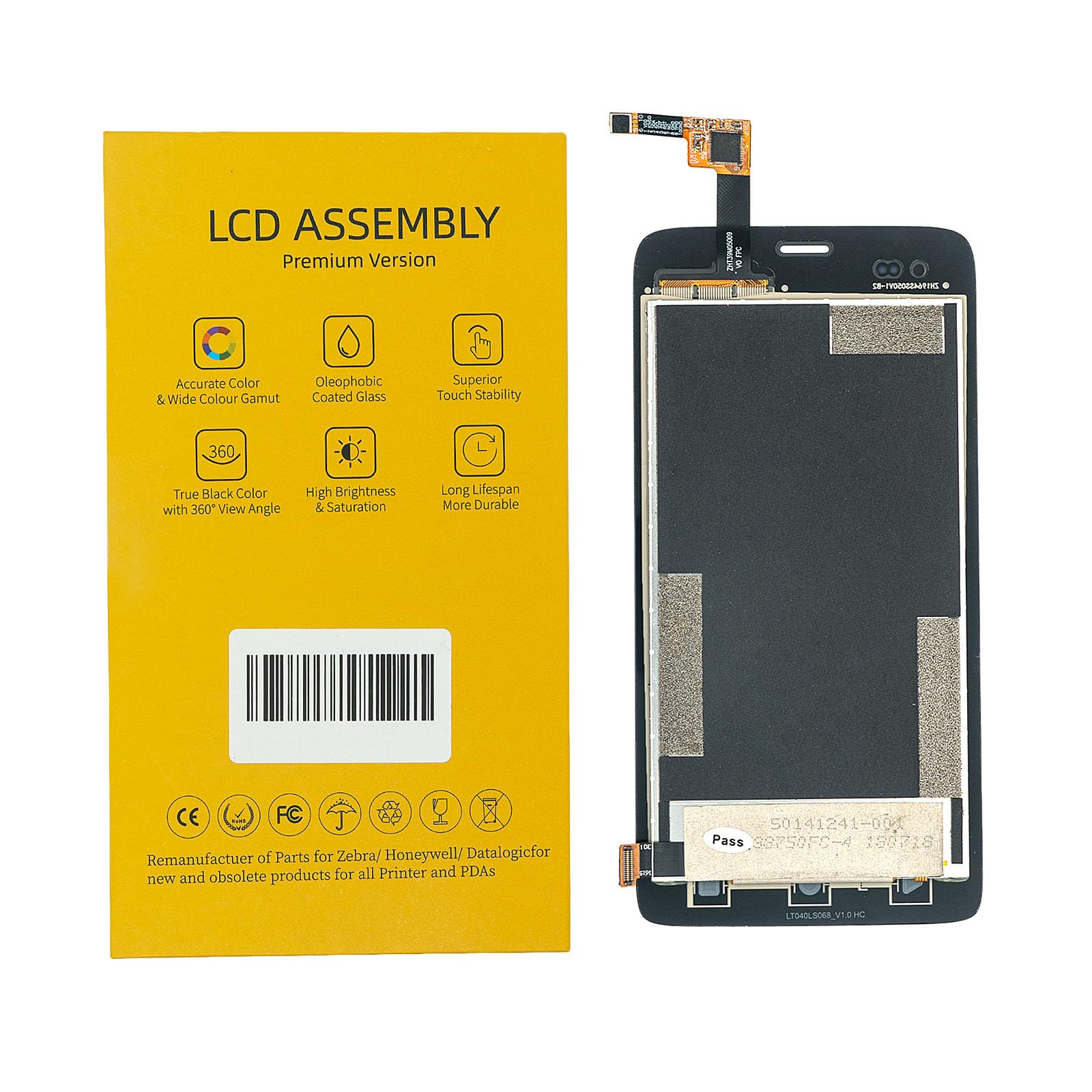 EDA51 LCD Screen with Touch Digitizer for Honeywell Scanpal EDA51 Barcode Scanner Handheld Mobile Computer, Display and Touch Screen Replacement