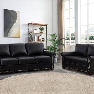 JEEOHEY Faux Leather Sofa Couch,82" Mid Century Modern Couch with Storage Place,Oversized 3 Seater Sofa with Nailhead Trim&Rolled Arm,Deep Seat Comfy Couch for Living Room,Apartment,Office(Black)