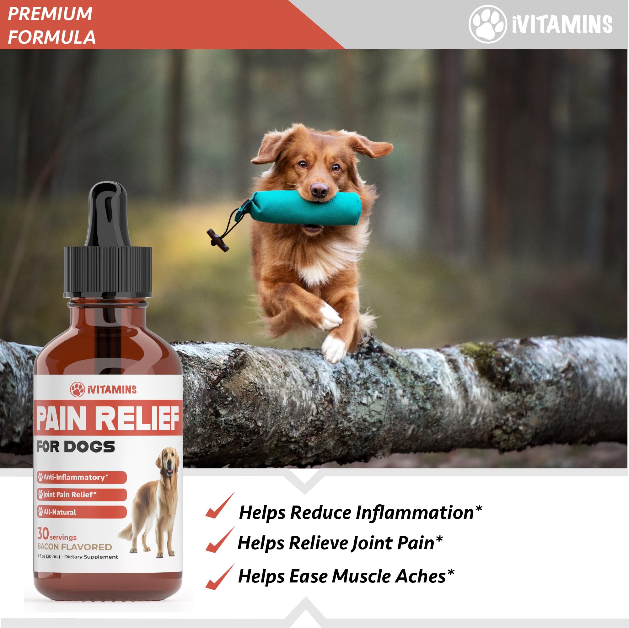 Natural Pain Relief for Dogs | Dog Pain Relief | May Help with Joint, Hip, Heart Health & Much More | Pain Relief for Dogs for Older Dogs | Dog Supplements & Vitamins | Dog Joint Pain Relief | 1 fl oz