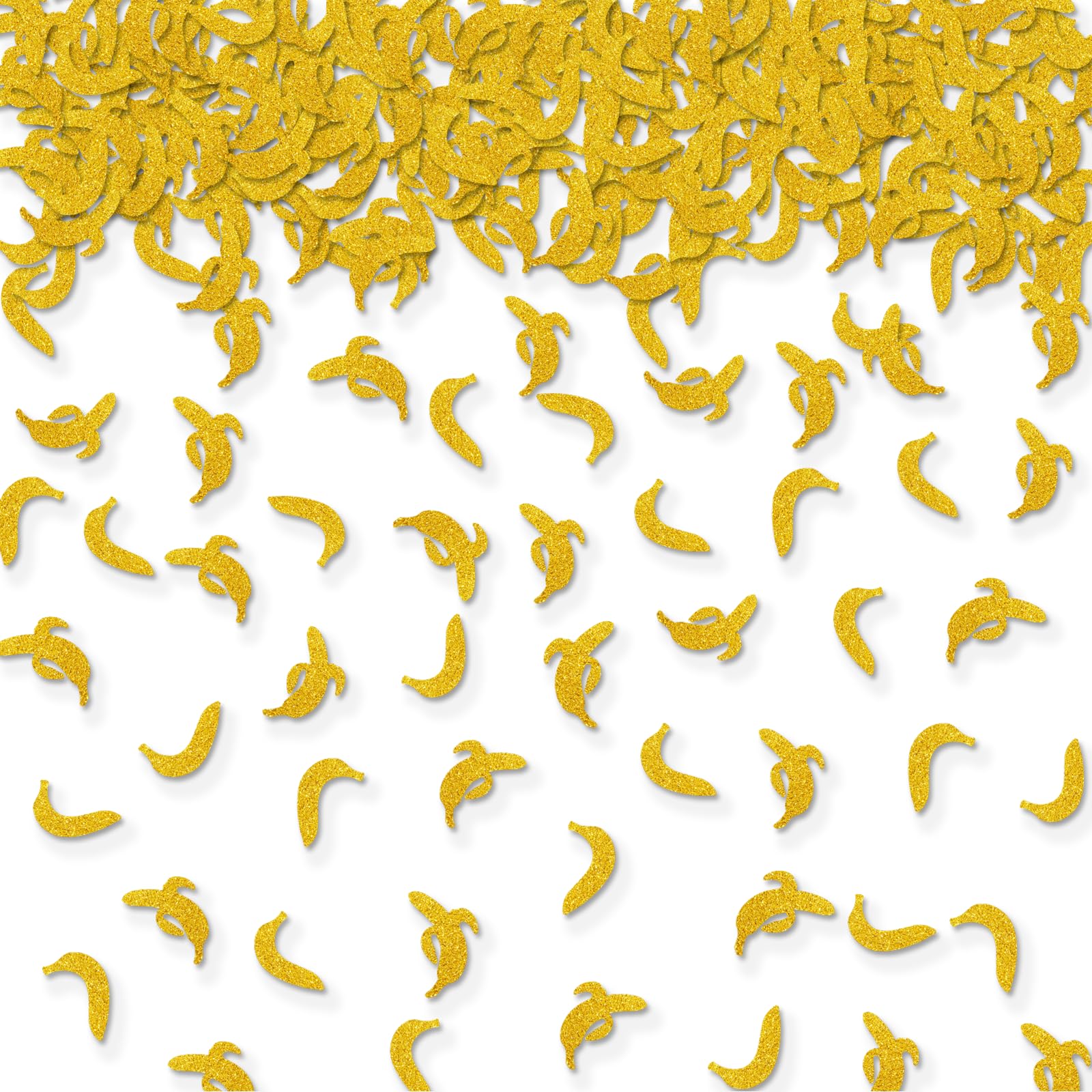 100pcs Banana Confetti, Gold Glitter Banana Table Confetti for Baby Shower, Banana Paper Scatters, First Birthday/Tropical Party Table Decoration