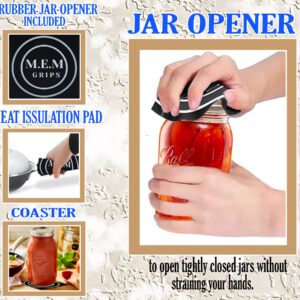 (2 Pack) - Ball Wide Mouth 32-Ounces Quart Mason Jars With Airtight lids and Bands - Clear Glass Mason Jars For Storage, Canning, Overnight Oats, Cold Brew Coffee + M.E.M Rubber Jar Opener Included