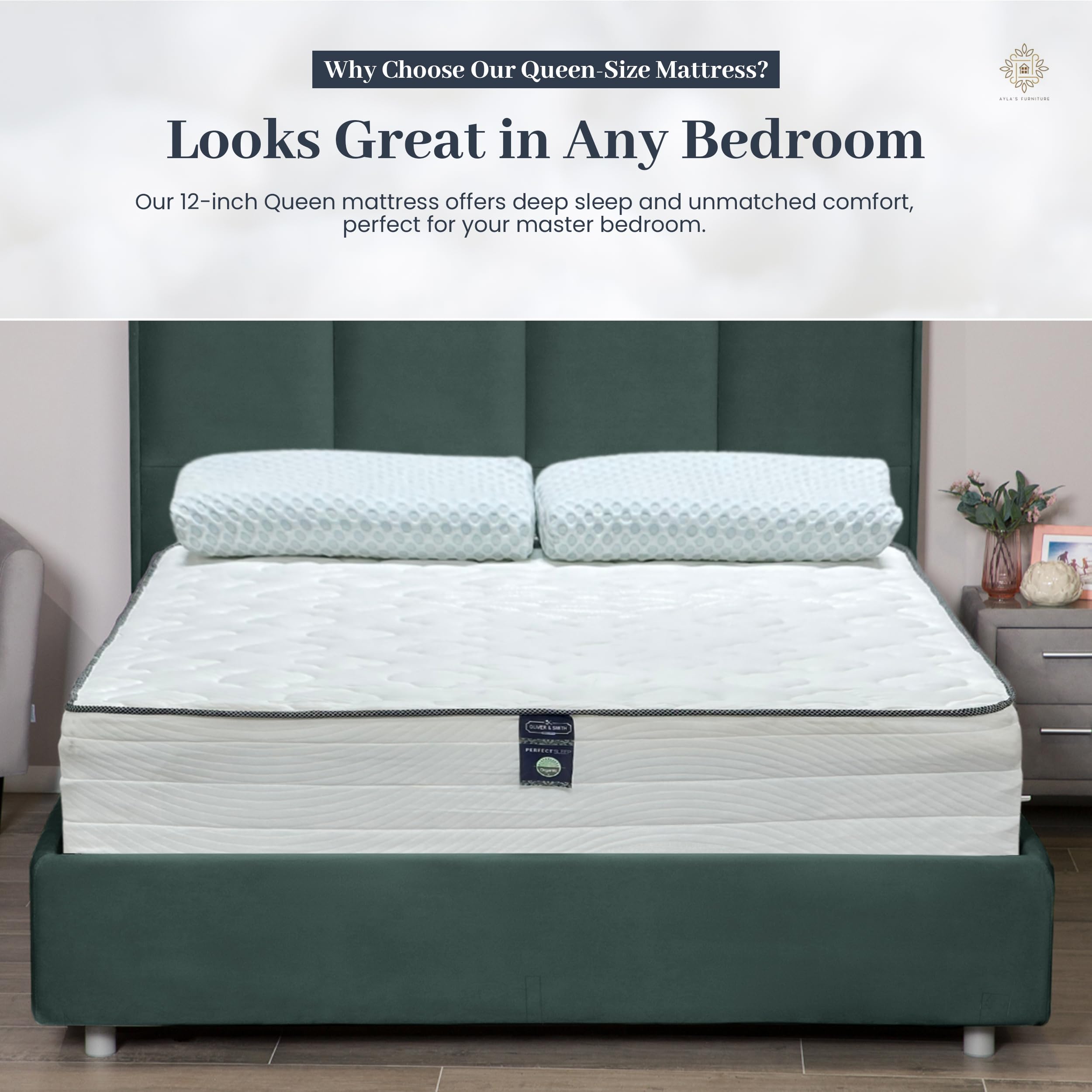 Aylas Furniture Queen Size Mattress - 12 Inch Cool Memory Foam & Spring Hybrid Mattress with Breathable Cover - Tight Top - Rolled in a Box by Oliver & Smith