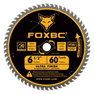 foxbc 6-1/2 inch circular saw blade ultra fine finish 60-tooth for wood cutting, thin-kerf with 5/8" arbor