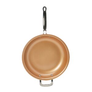 kitchen details frying pan with helper handle | dimensions: 12" round | non-stick | heat resistant | great for all stove tops| copper