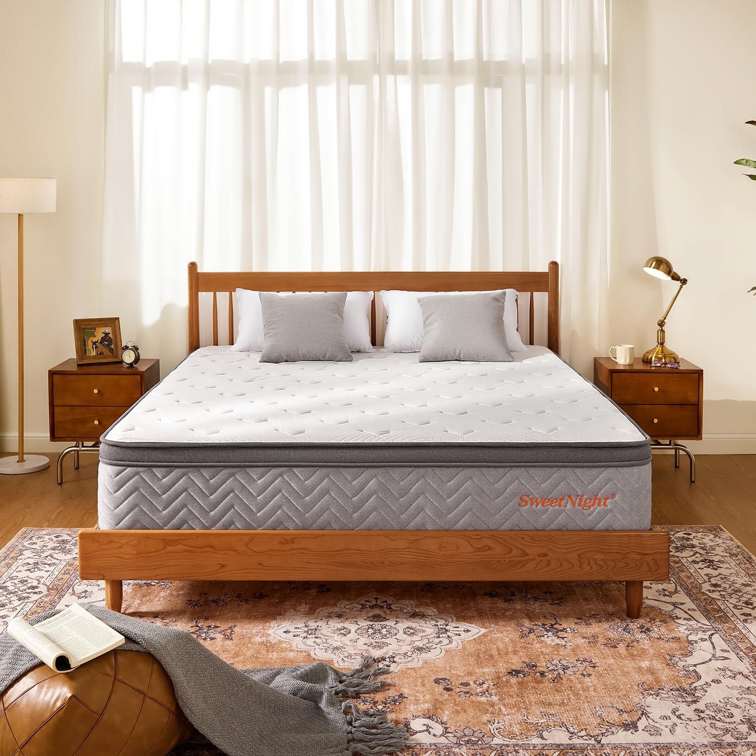 Sweetnight King Mattress,12 Inch Hybrid Mattress with Individual Pocketed Coils for Pressure Relief & Motion Isolation, Nimbus