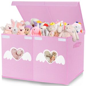 large toy box chest,collapsible sturdy storage bins with lids,large kids toy storage organizer boxes baskets for kids,boys,girls,toddler,nursery room,playroom((light pink heart)