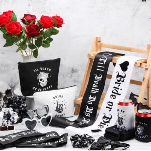 Domensi 35 Pcs Bride or Die Bachelorette Party Decorations Till Death Do Us Party Gifts Including Hair Scrunchies Heart Sunglasses Sash Makeup Bag Beer Can Cooler Sleeves for Wedding Supplies Gift