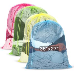 locmeo 4 pcs mesh laundry bags multicolor 27 x 36 inches washable laundry hamper liner with locking drawstring closure sturdy laundry mesh wash bags for travel, storage, sports, college, dorms