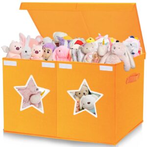 large toy box chest,collapsible sturdy storage bins with lids,large kids toy storage organizer boxes baskets for kids,boys,girls,toddler,nursery room,playroom(orange star)