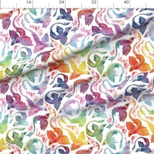 Spoonflower Fabric - Dragon Fire Rainbow Cute Fantasy Watercolor Fairy Tale Flying Printed on Polartec(R) Fleece Fabric Fat Quarter - Sewing Blankets Loungewear and No-Sew Projects