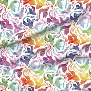 Spoonflower Fabric - Dragon Fire Rainbow Cute Fantasy Watercolor Fairy Tale Flying Printed on Polartec(R) Fleece Fabric Fat Quarter - Sewing Blankets Loungewear and No-Sew Projects