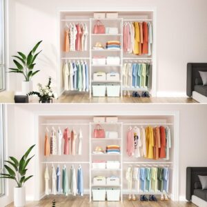 Ulif M2 Closet Organizer System, 5.9 Feet Height Mounted to the Wall Garment Rack with 4 Expandable Hanger Rods, 5 Shelves in 23.6" L x 14.5" W, Suit Total Space from 5.8-8.8 ft, White