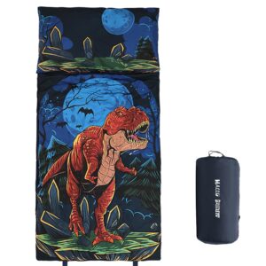 kids sleeping bag, dinosaur sleeping bags for kids, slumber bag with removable pillow for kids boys girls, toddler sleeping bags for daycare travel naps and sleepovers,63" x 30"