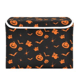 Ruhho Halloweens-pattern-orange-black Fabric Decorative Storage Box Cube with Lids and Handle, Collapsible Storage Boxes for Home Bedroom Closet Office.