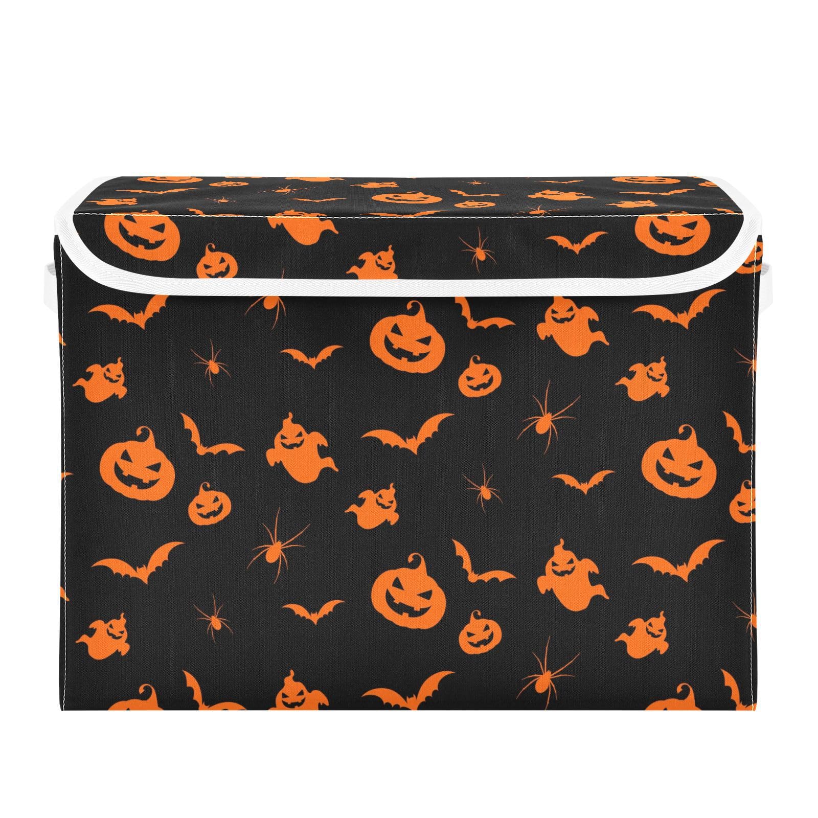 Ruhho Halloweens-pattern-orange-black Fabric Decorative Storage Box Cube with Lids and Handle, Collapsible Storage Boxes for Home Bedroom Closet Office.