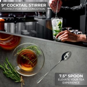 Stainless Steel Coffee Spoons - Beverage Mixing Spoons - Includes Long Iced Tea Stirring Spoon, Small Cocktail Stirrer, Blender Ball Swivel Stick, Coffee Scoop & Bag