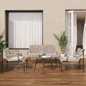 east oak 4 piece patio furniture set, outdoor furniture with pe wicker rattan chairs and coffee table, modern patio conversation set with soft pad for garden, backyard and porch, apricot