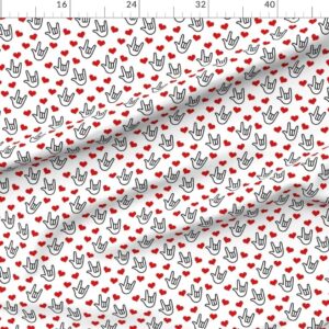 Spoonflower Fabric - Love Yous Hearts Valentine You Sign Language Printed on Polartec(R) Fleece Fabric Fat Quarter - Sewing Blankets Loungewear and No-Sew Projects