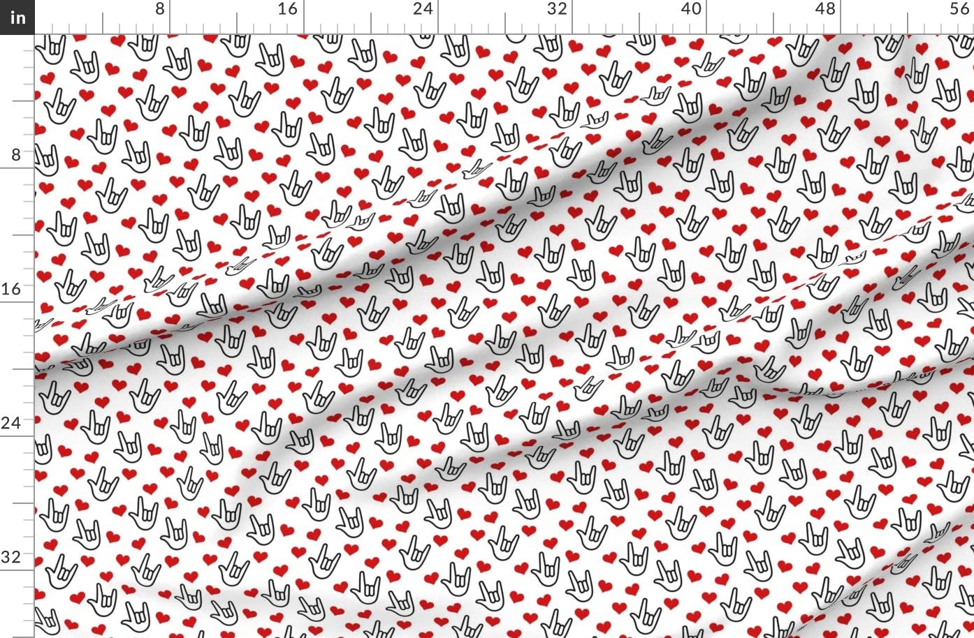 Spoonflower Fabric - Love Yous Hearts Valentine You Sign Language Printed on Polartec(R) Fleece Fabric Fat Quarter - Sewing Blankets Loungewear and No-Sew Projects