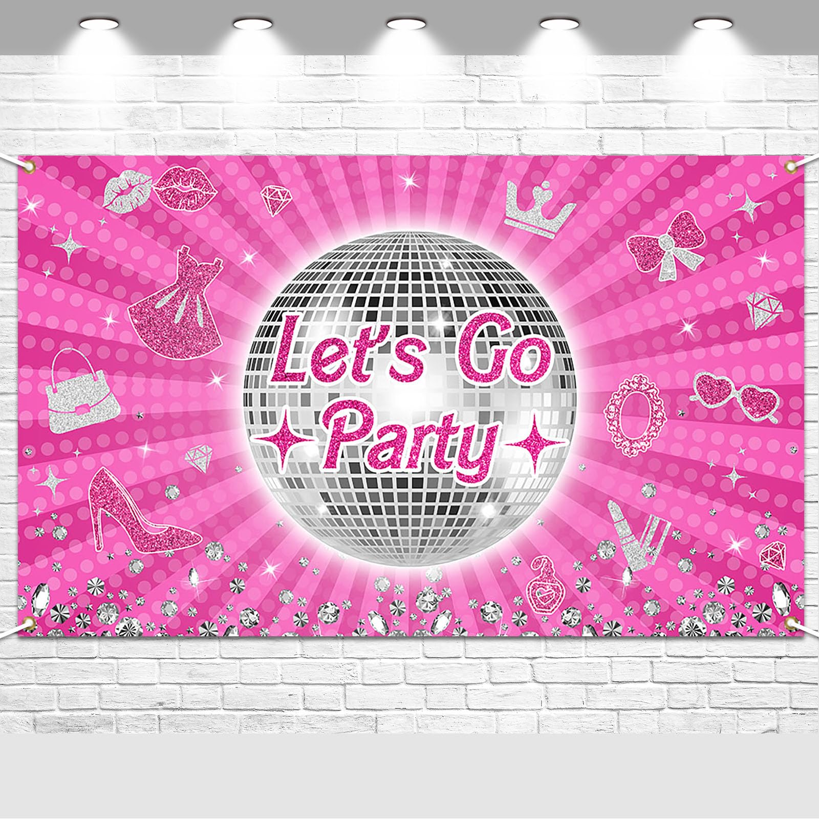 Avezano Let's Go Party Banner Princess Theme Birthday Backdrop Hot Pink Bridal Shower Bachelorette Background for Girls Women Disco Birthday Party Supplies Banner 70.8x43.3