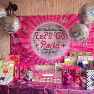 Avezano Let's Go Party Banner Princess Theme Birthday Backdrop Hot Pink Bridal Shower Bachelorette Background for Girls Women Disco Birthday Party Supplies Banner 70.8x43.3