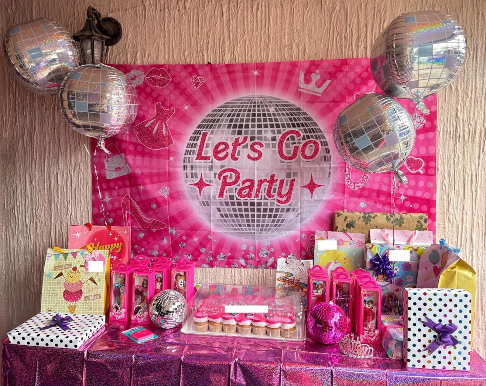 Avezano Let's Go Party Banner Princess Theme Birthday Backdrop Hot Pink Bridal Shower Bachelorette Background for Girls Women Disco Birthday Party Supplies Banner 70.8x43.3