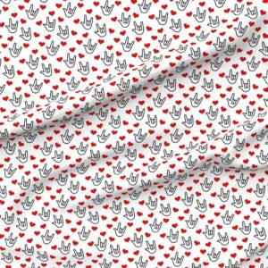 Spoonflower Fabric - Love Yous Hearts Valentine You Sign Language Printed on Polartec(R) Fleece Fabric Fat Quarter - Sewing Blankets Loungewear and No-Sew Projects