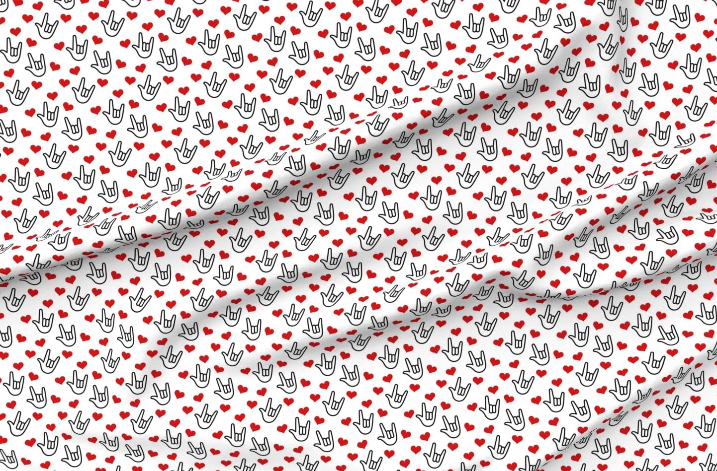 Spoonflower Fabric - Love Yous Hearts Valentine You Sign Language Printed on Polartec(R) Fleece Fabric Fat Quarter - Sewing Blankets Loungewear and No-Sew Projects