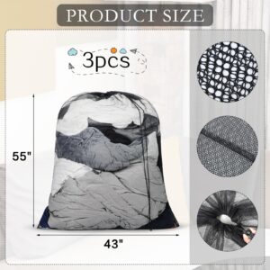 Locmeo 3 Pack Mesh Laundry Bags Extra Large 55"x43" Sturdy Material Laundry Liner with Drawstring Closure Black Washable Laundry Hamper Liner for Factories College Dorm Apartment and Apartment Dweller