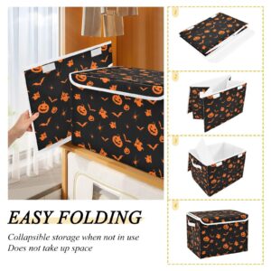 Ruhho Halloweens-pattern-orange-black Fabric Decorative Storage Box Cube with Lids and Handle, Collapsible Storage Boxes for Home Bedroom Closet Office.