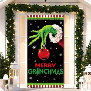 sunwer merry christmas door cover whoville xmas winter holiday party decoration front porch sign backdrop banner for home indoor outdoor decor