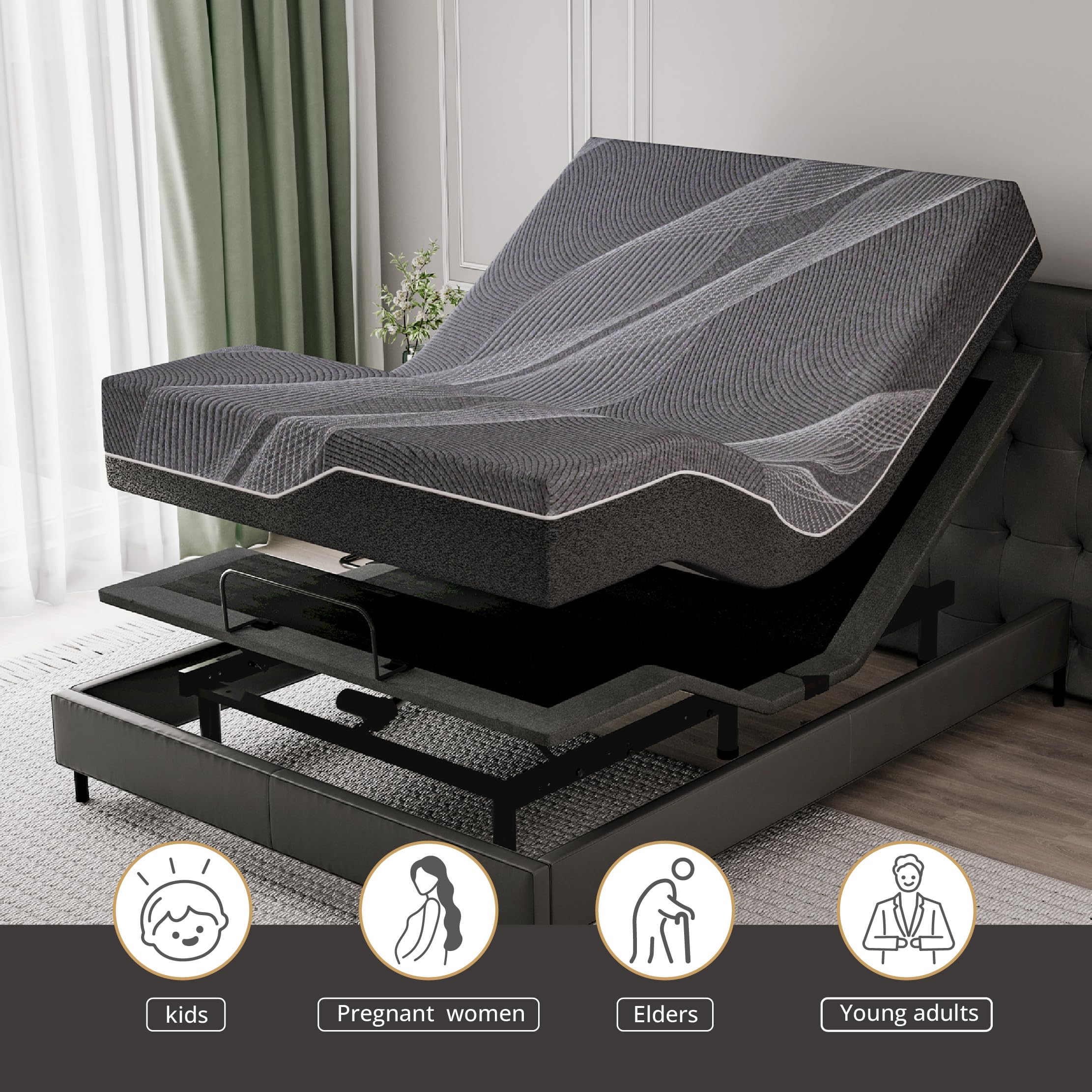 Dyonery Twin XL Adjustable Bed Base Frame with Wireless Remote + 14 Inch Twin XL Gel Memory Foam Mattress Bed in a Box, Head and Foot Incline, Zero Gravity, Fiberglass Free, 80" × 38"