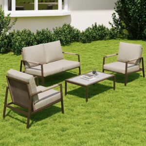 east oak 4-piece patio furniture set with thick cushions, 4 seats waterproof outdoor patio set with rattan armrests, loveseat and coffee table for backyard, 2024 coast patio conversation set in beige