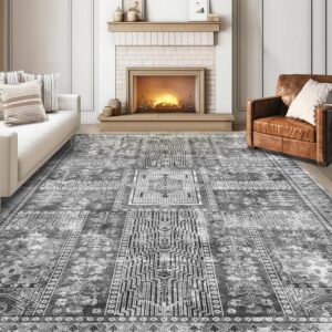 yarnscape vintage 5' x 7' washable area rug - stylish indoor rug for living, dining or bedroom - lightweight carpet with non-slip backing - foldable for easy placement and maintenance - grey