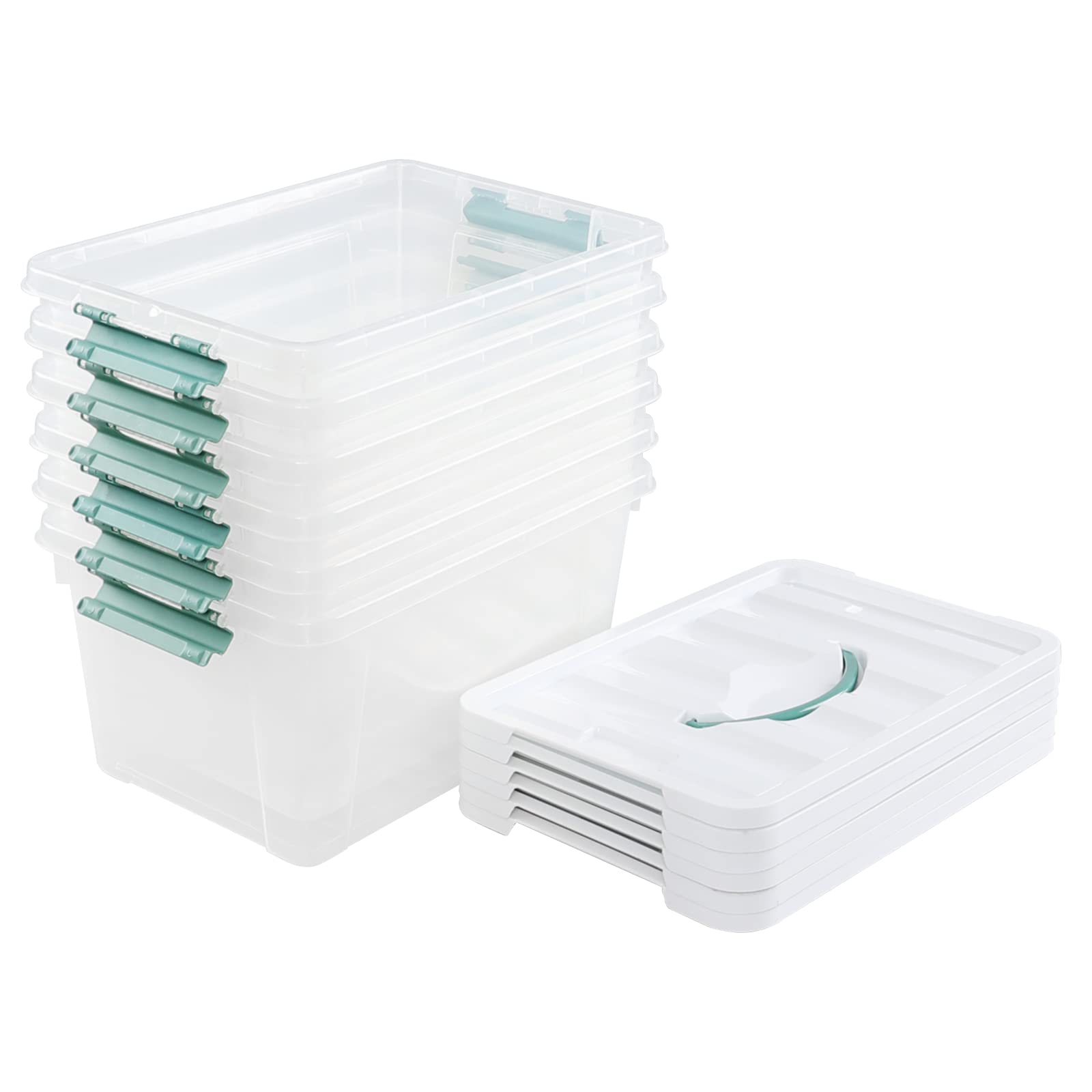 Yarebest 14 Quart Clear Latching Box with Lid & handle, Plastic Storage Tote Set of 6