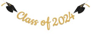 class of 2024 banner - 2024 graduation decorations, congrats grad decor, we are so proud of you banner, 2024 senior high school graduation party decoration(gold)