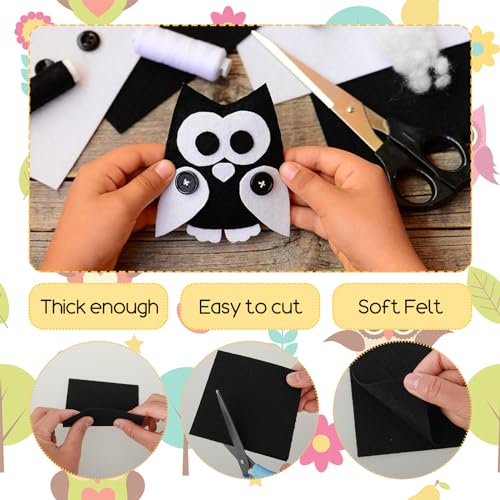 60PCS Felt Sheets Fabric, 4" X 4" Soft Felt Fabric for Crafts Halloween Christmas Fabric Fall Felt Squares for DIY and Sewing Projects (Black)