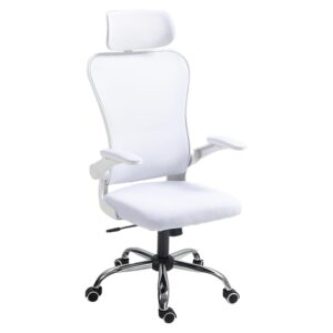 panana ergonomic office chair high back mesh back adjustable headrest flip-up padded armrest swivel rolling desk chair (white)