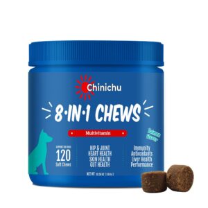 chinichu multivitamin treats for dogs - glucosamine chondroitin for joint support + digestive enzymes & probiotics - grain free dog vitamin for skin & coat + immune health - salmon flavor - 120 count