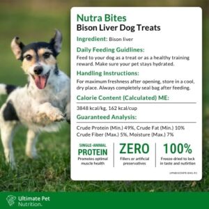 ULTIMATE PET NUTRITION Nutra Bites Freeze Dried Raw Single Ingredient Training Treats Food Topper for Dogs, 4 Ounces, Bison Liver