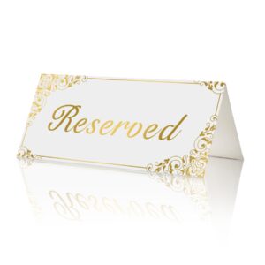 18 pack gold reserved table signs for wedding party restaurant - double sided gold reserved signs for tables chairs - white paper reserved table tent card - wedding accessories- place cards for event